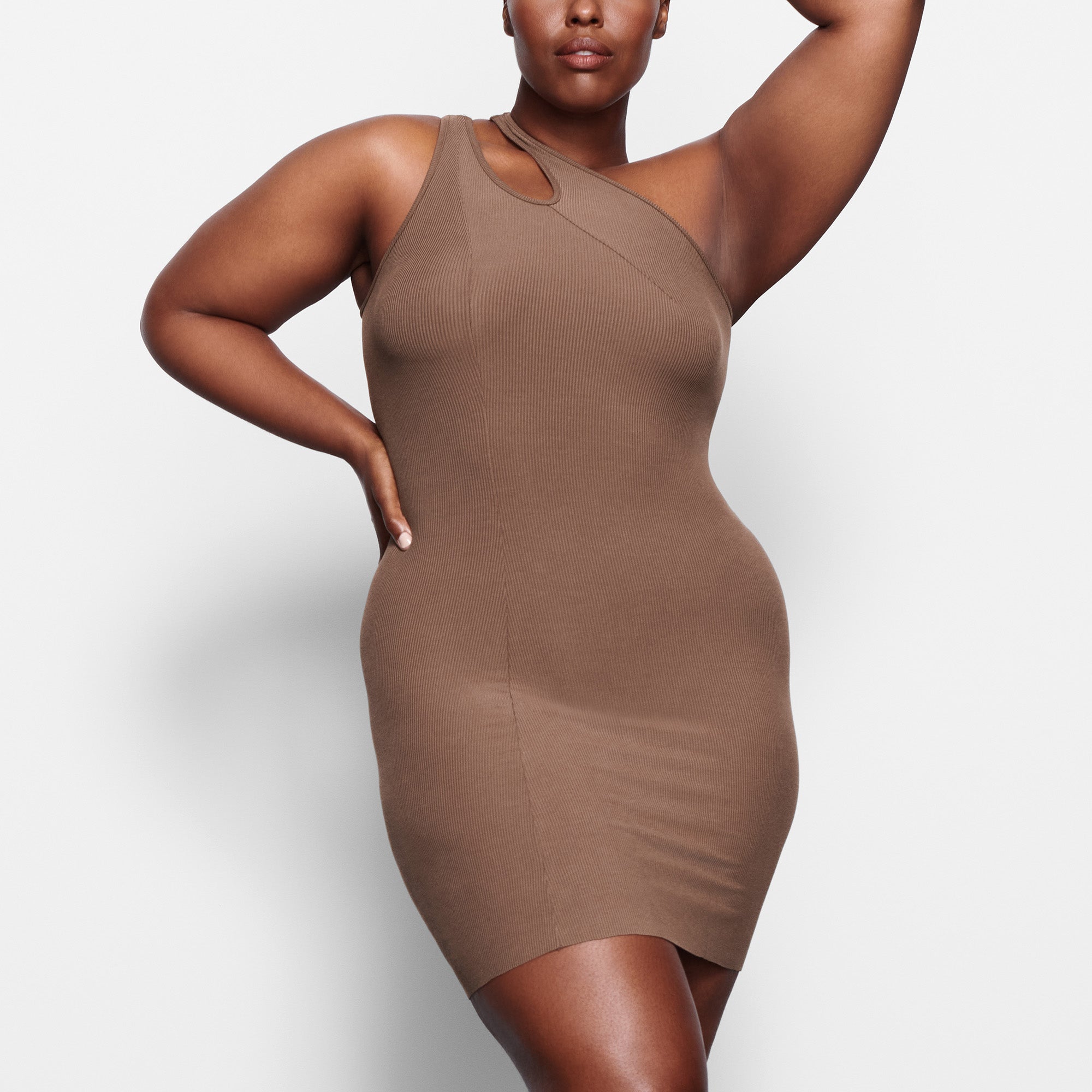 soft lounge cut out one shoulder dress Skims Soft Lounge Cut Out One Shoulder Dress - Brown