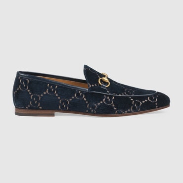 Gucci Jordaan Gg Velvet Loafer Velvet - Blue | Editorialist display picture 3