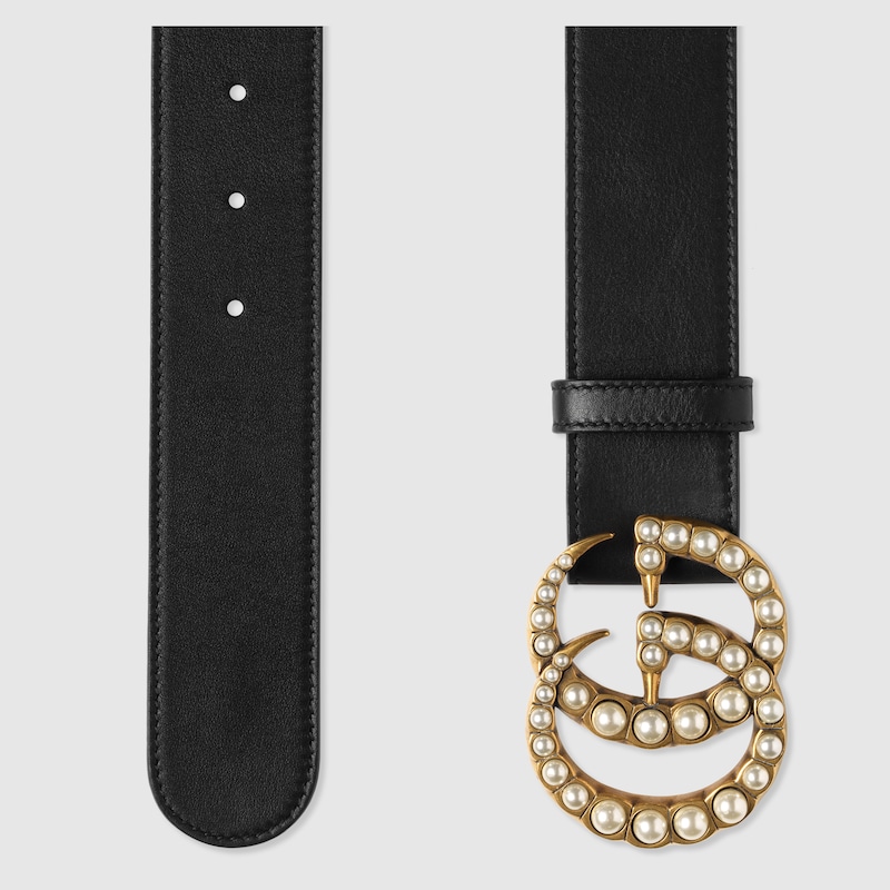 Gucci Gg Marmont Wide Belt With Pearls Leather - Black  display picture 3