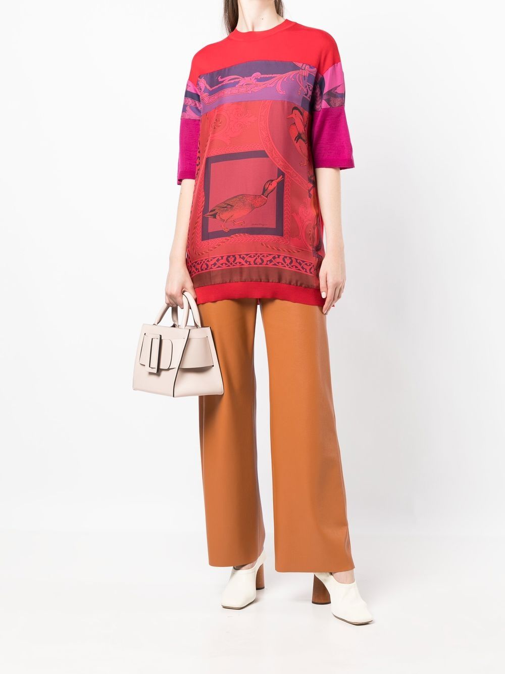 SALVATORE FERRAGAMO Heritage-Print Long T-Shirt