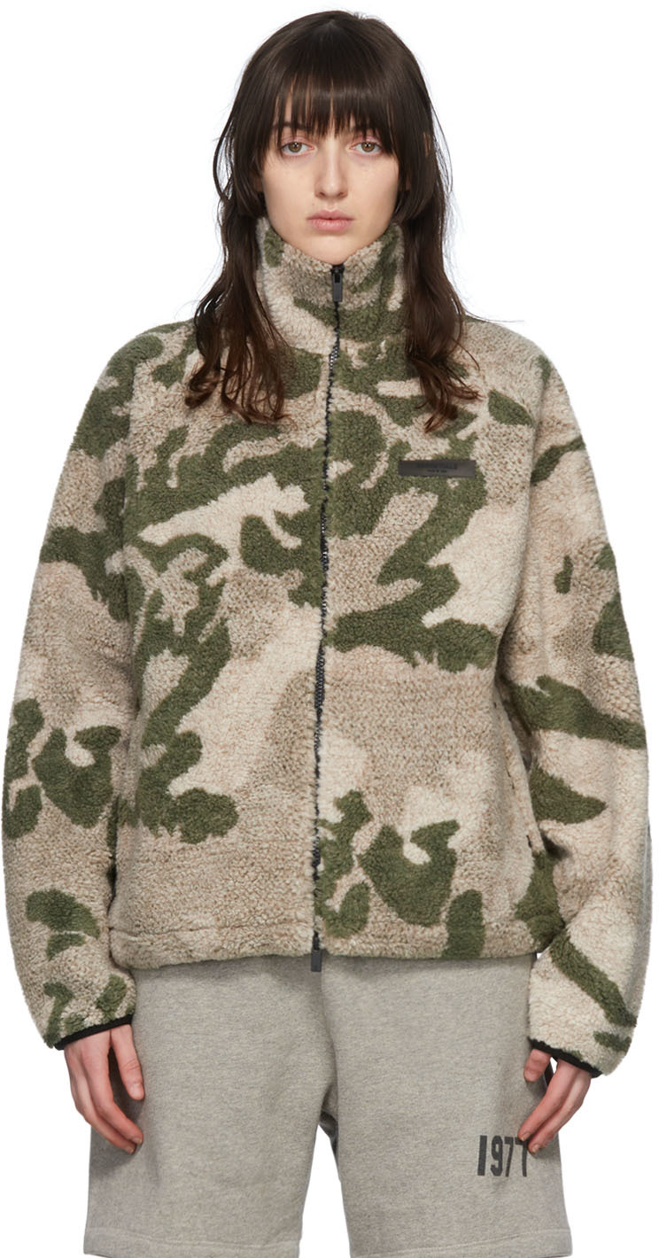 Fear Of God Camouflage Sherpa Fleece Jacket In Camo - 70% Off