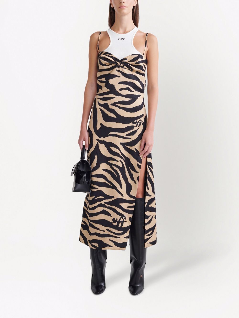 OFF-WHITE Off-White Zebra Print Midi Dress