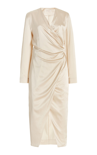 MATERIEL Silk-blend Midi Wrap Dress - White | Editorialist