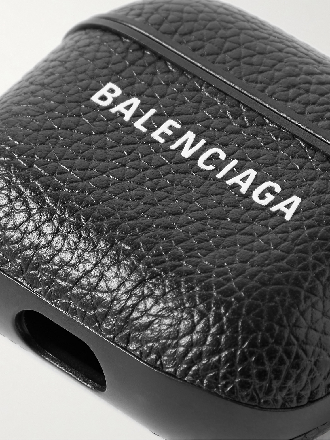 Balenciaga Logo-Print Full-Grain Leather Airpods Pro Case - Black