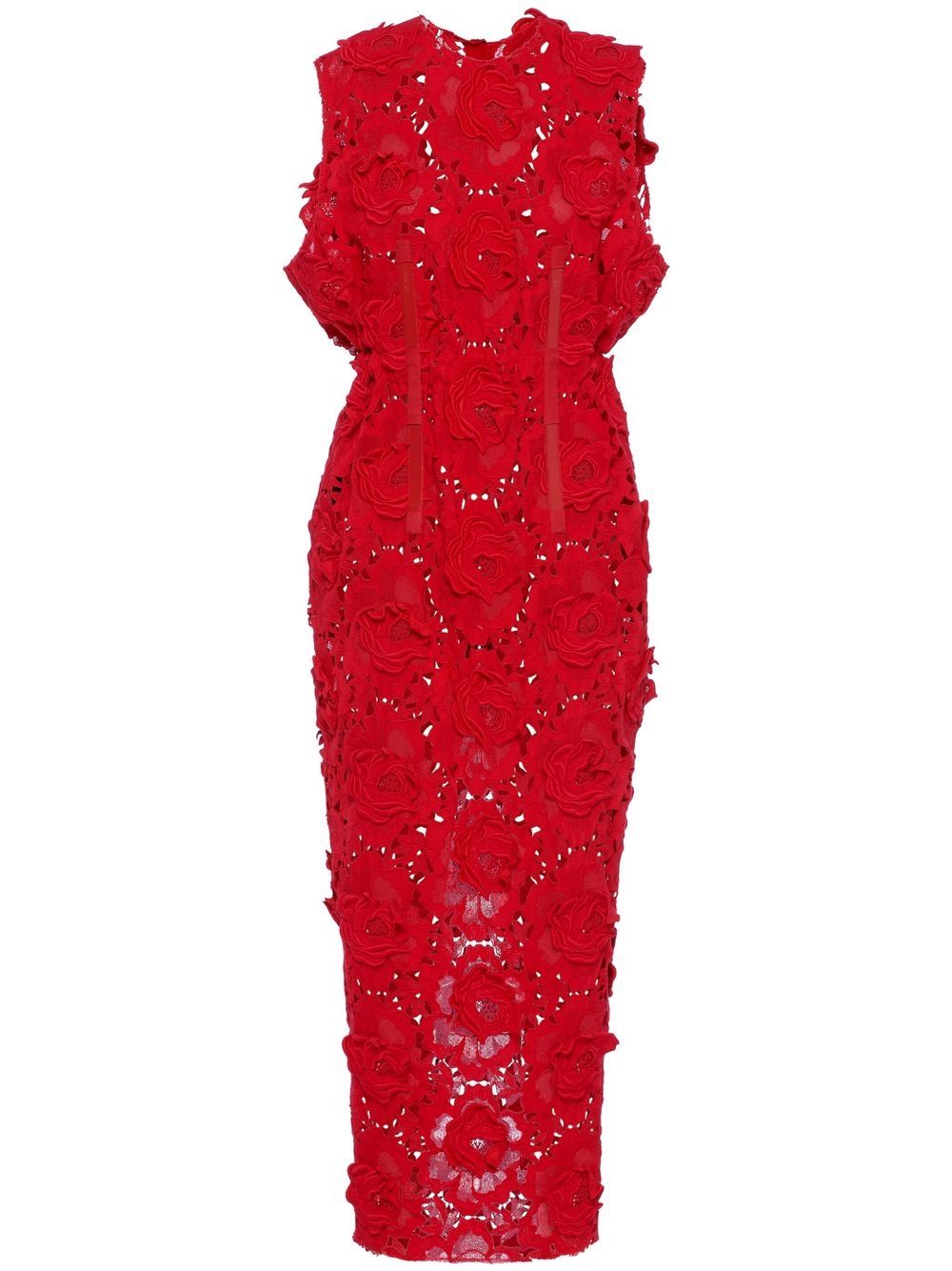 Prada Guipure Lace Midi Dress - Red | Editorialist