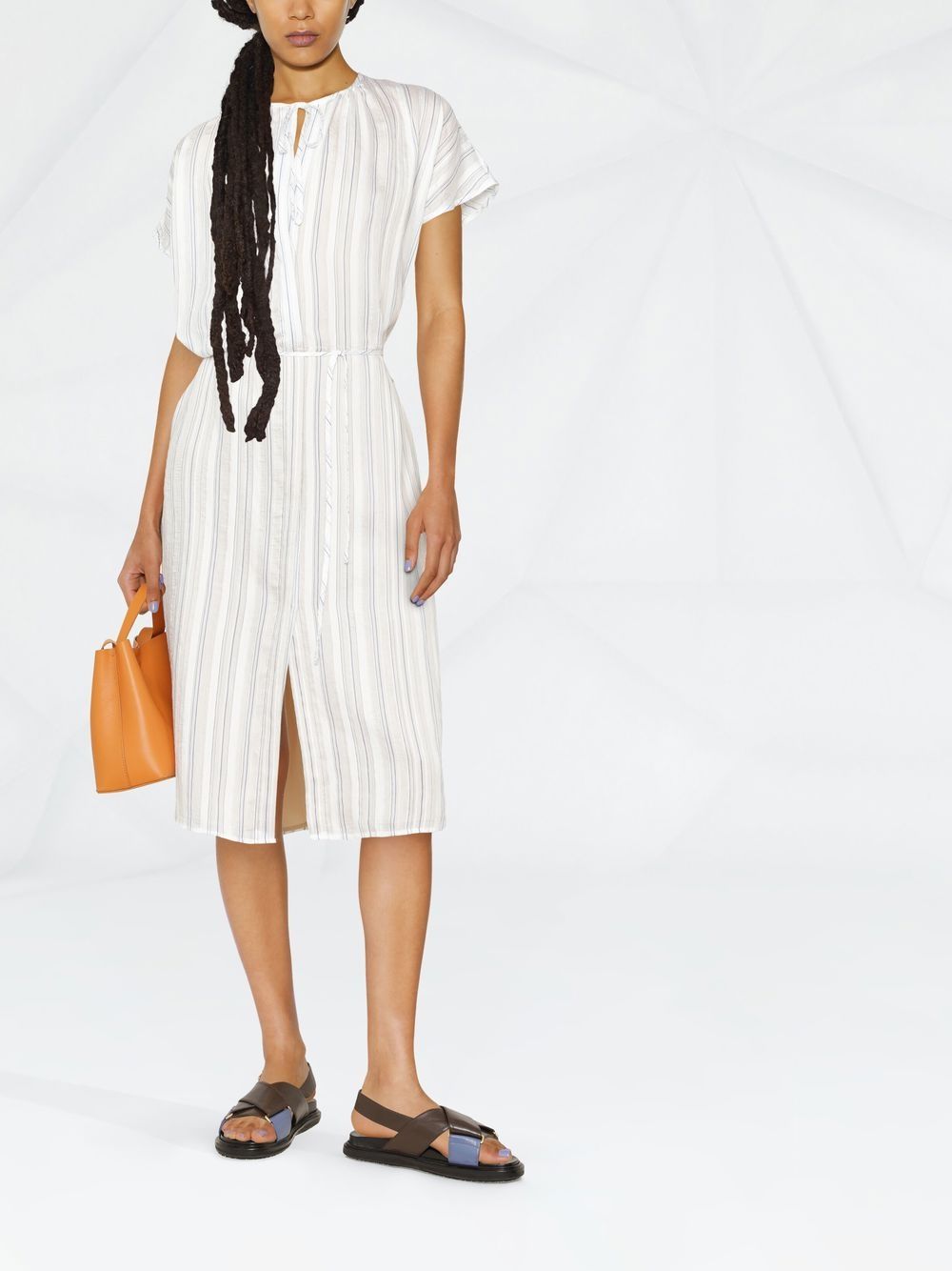 VINCE Vince. Drapey Stripe Shirred Dress