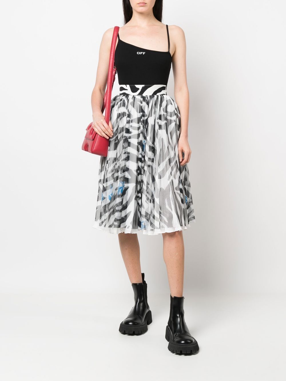 OFF-WHITE Off-White Zebra-Print Pleated Midi Skirt