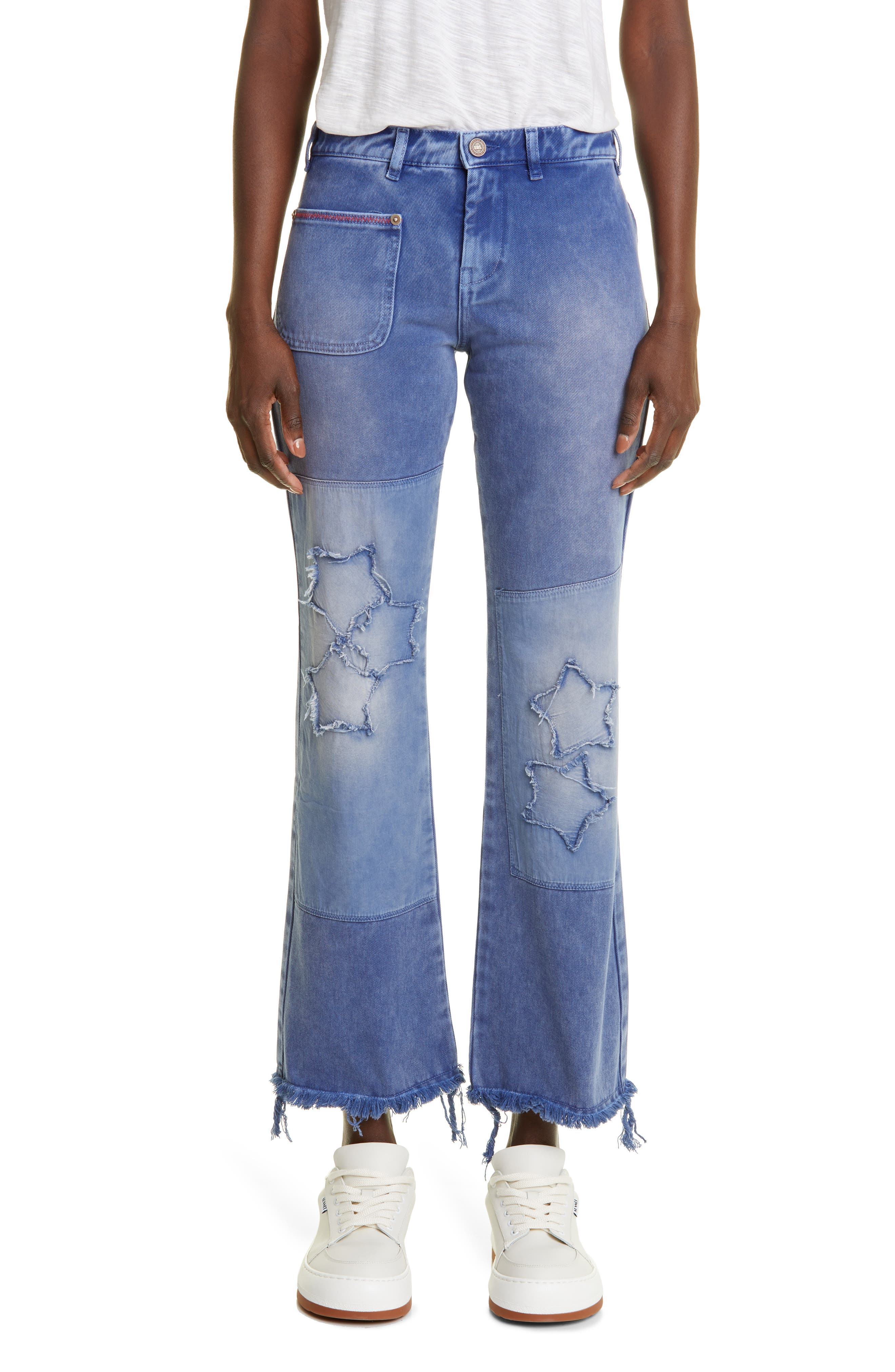 Buy ERL Patchwork Fringe Flare Jeans - Blue At 70% Off | Editorialist