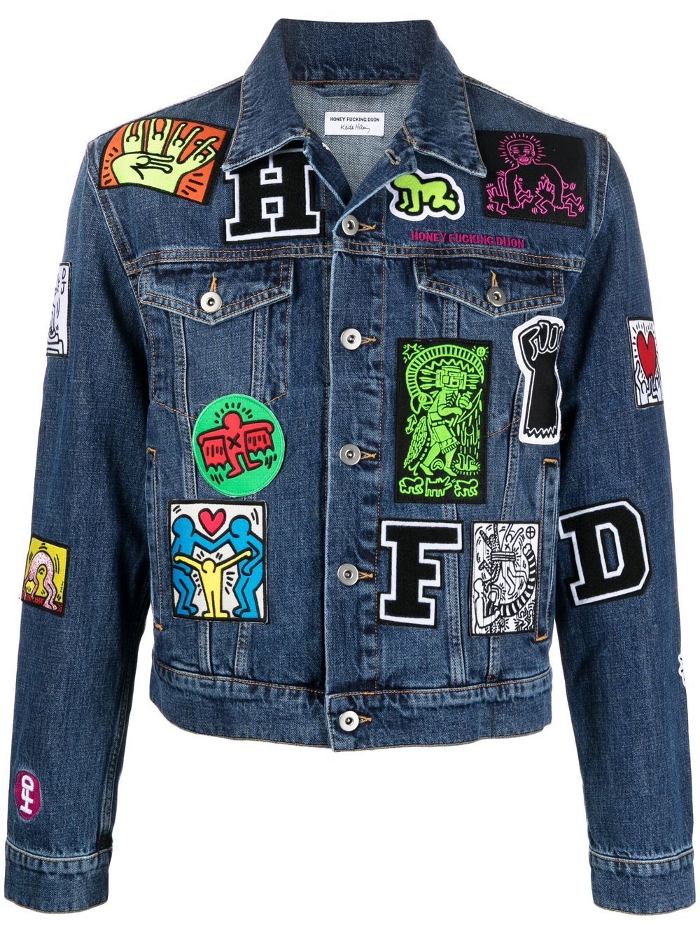 Honey Fucking Dijon X Keith Haring Logo-Patch Denim Jacket In Blue 