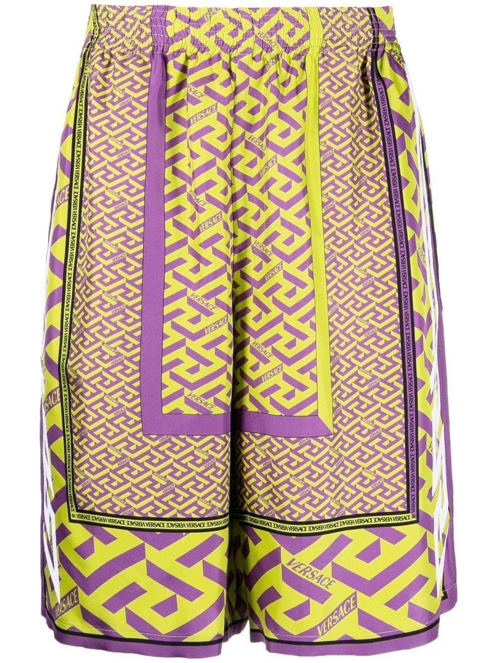 VERSACE Versace La Greca-Print Silk Shorts