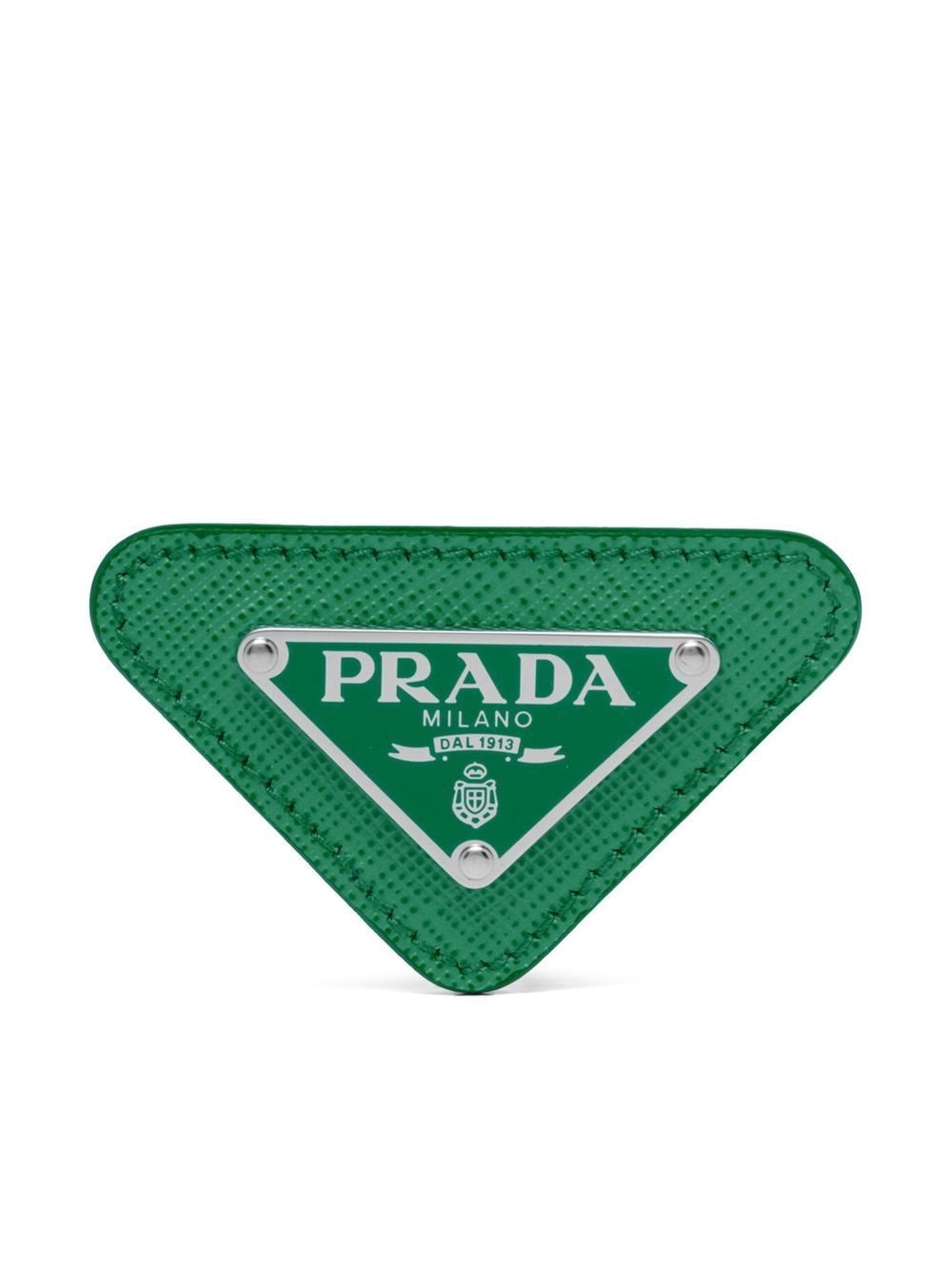 Prada Enamelled Triangle-Logo Pin - Green | Editorialist