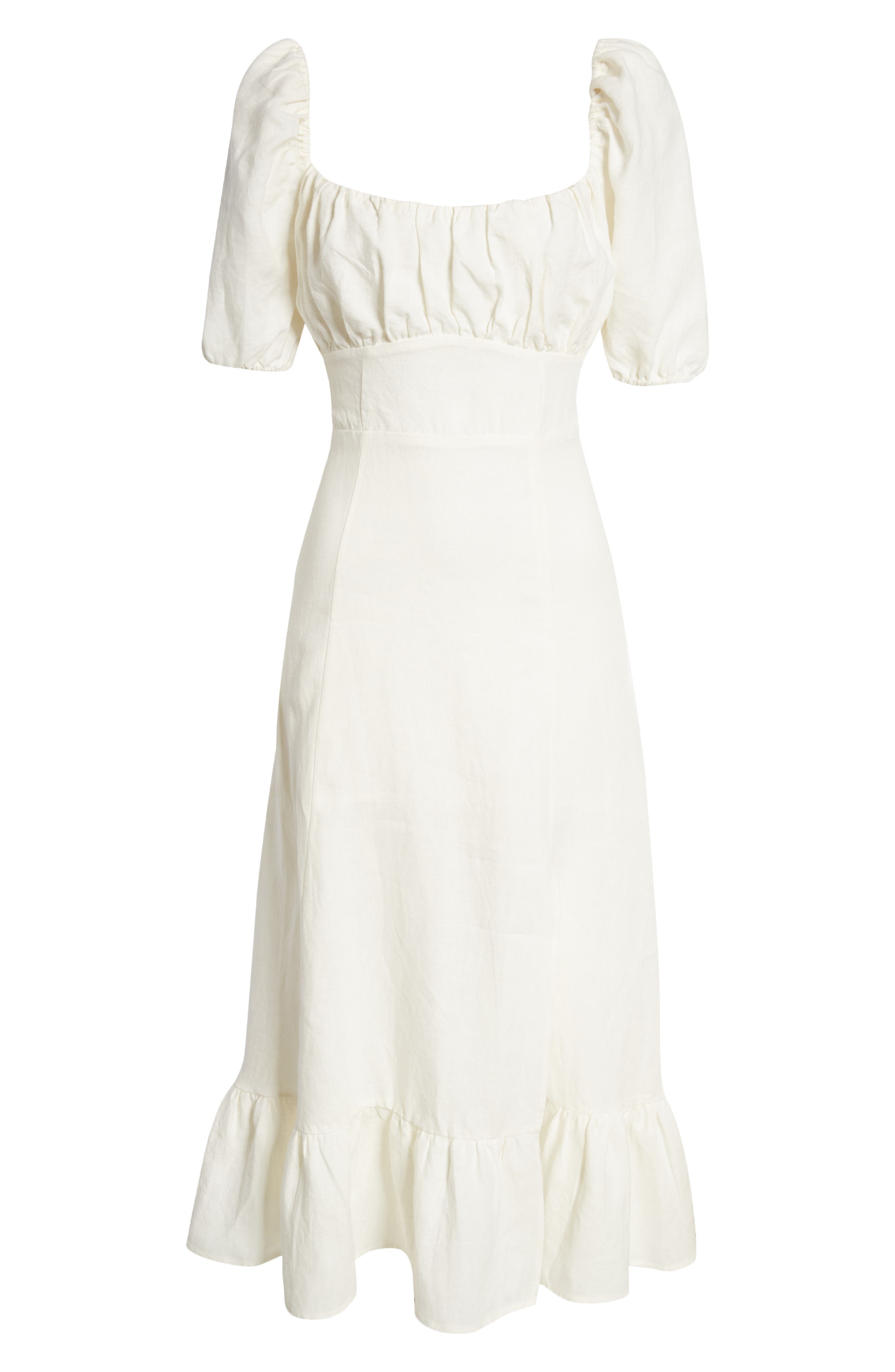 & Other Stories Puff Sleeve Linen Midi Dress - Offwhite | Editorialist