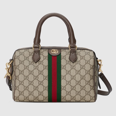 Gucci Ophidia Medium Top Handle Bag Beige And Ebony Canvas