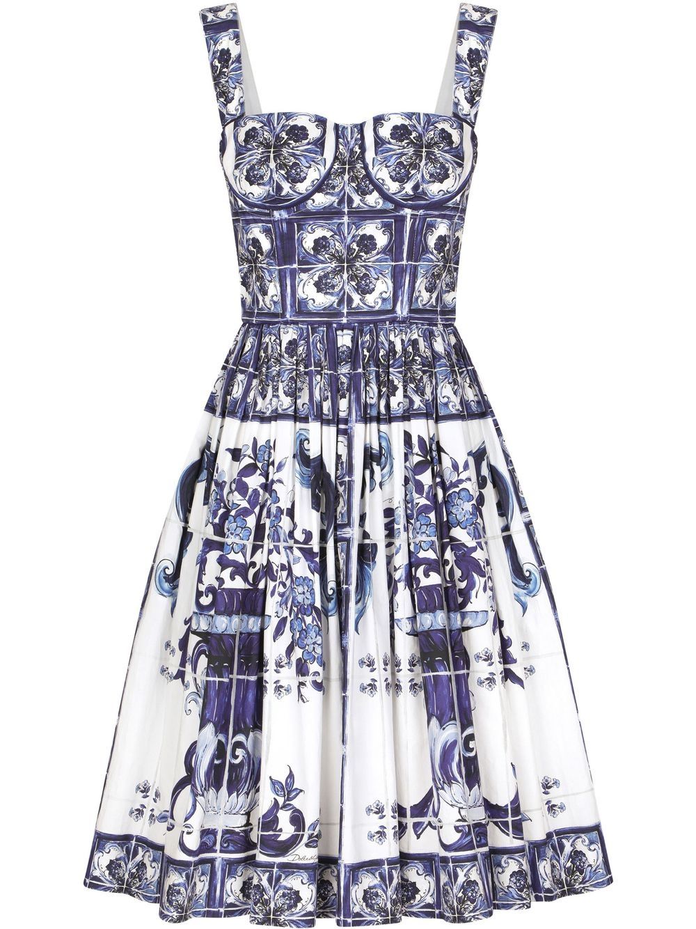dolce and gabbana blue dress Majolica-print silk in Print for Women padded cups with underwiring Mini Me Celebrity Style Dolce