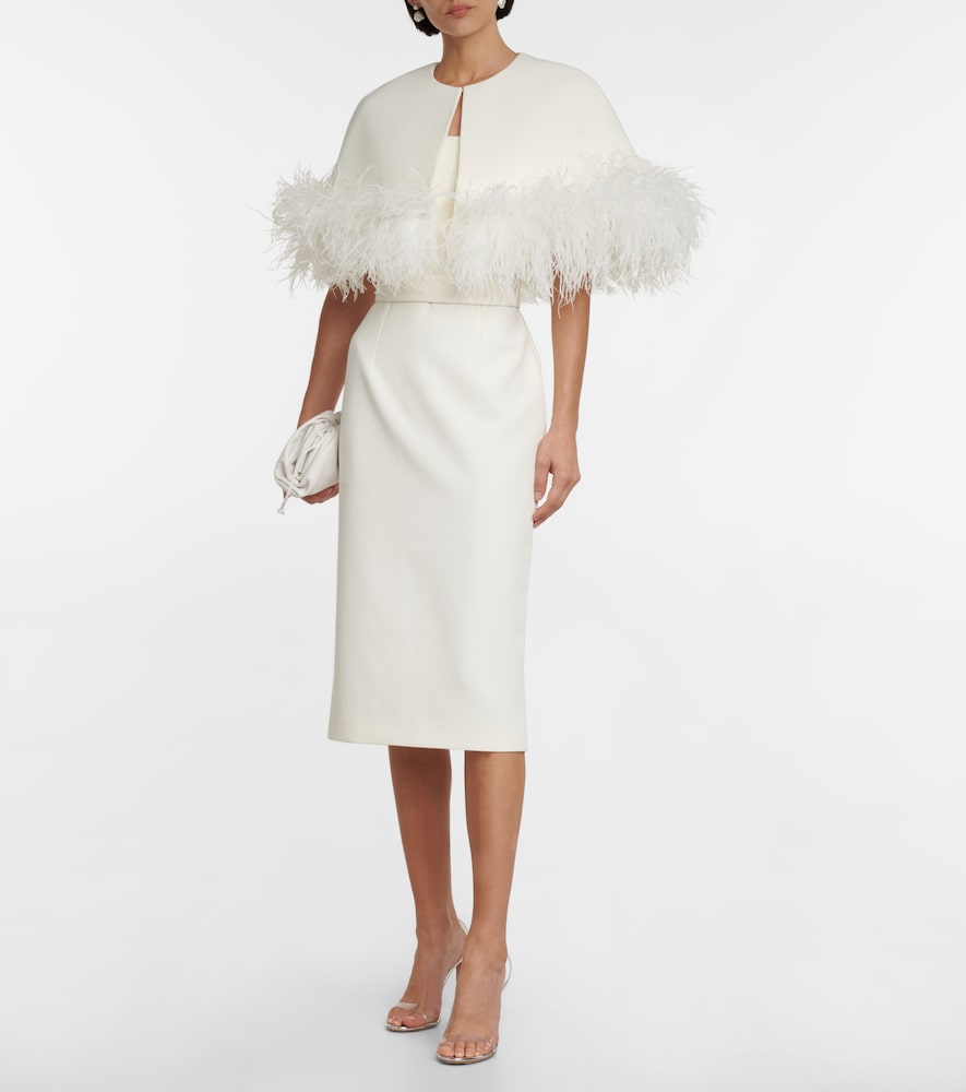 SAFIYAA Safiyaa Bridal Feather-Trimmed Crêpe Midi Dress
