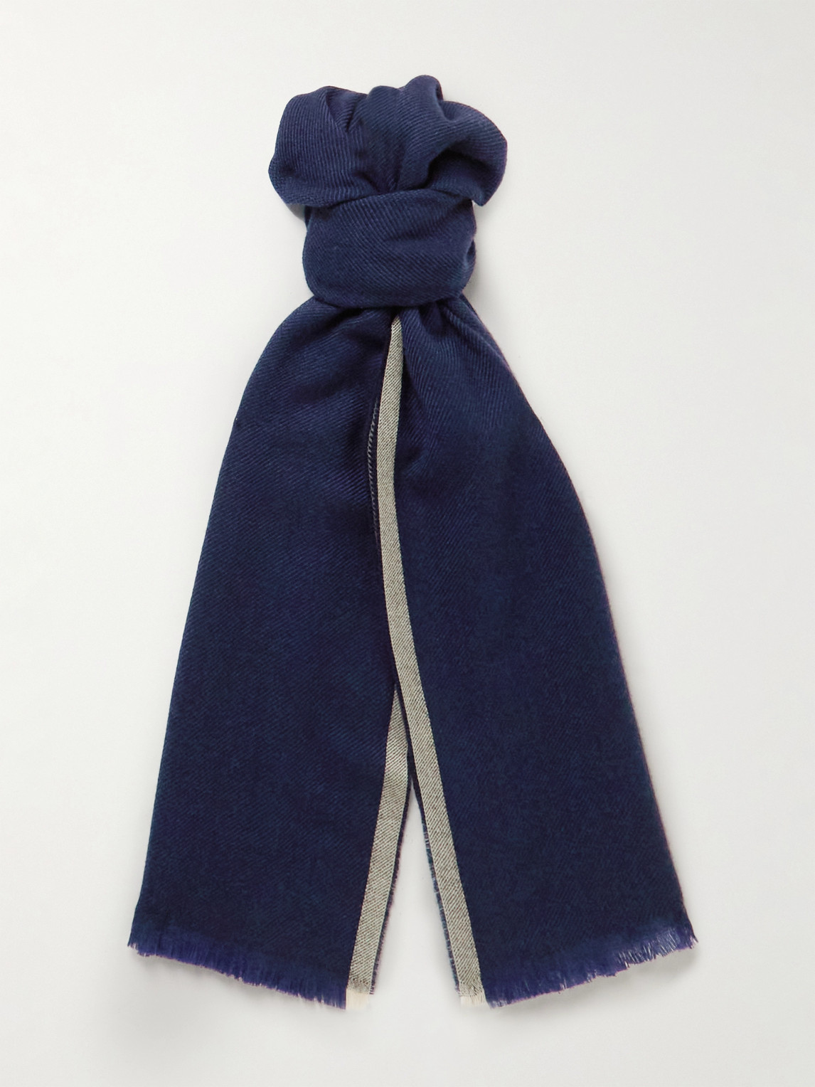 BRUNELLO CUCINELLI Brunello Cucinelli - Fringed Striped Wool and Cashmere-Blend Scarf - Men - Blue
