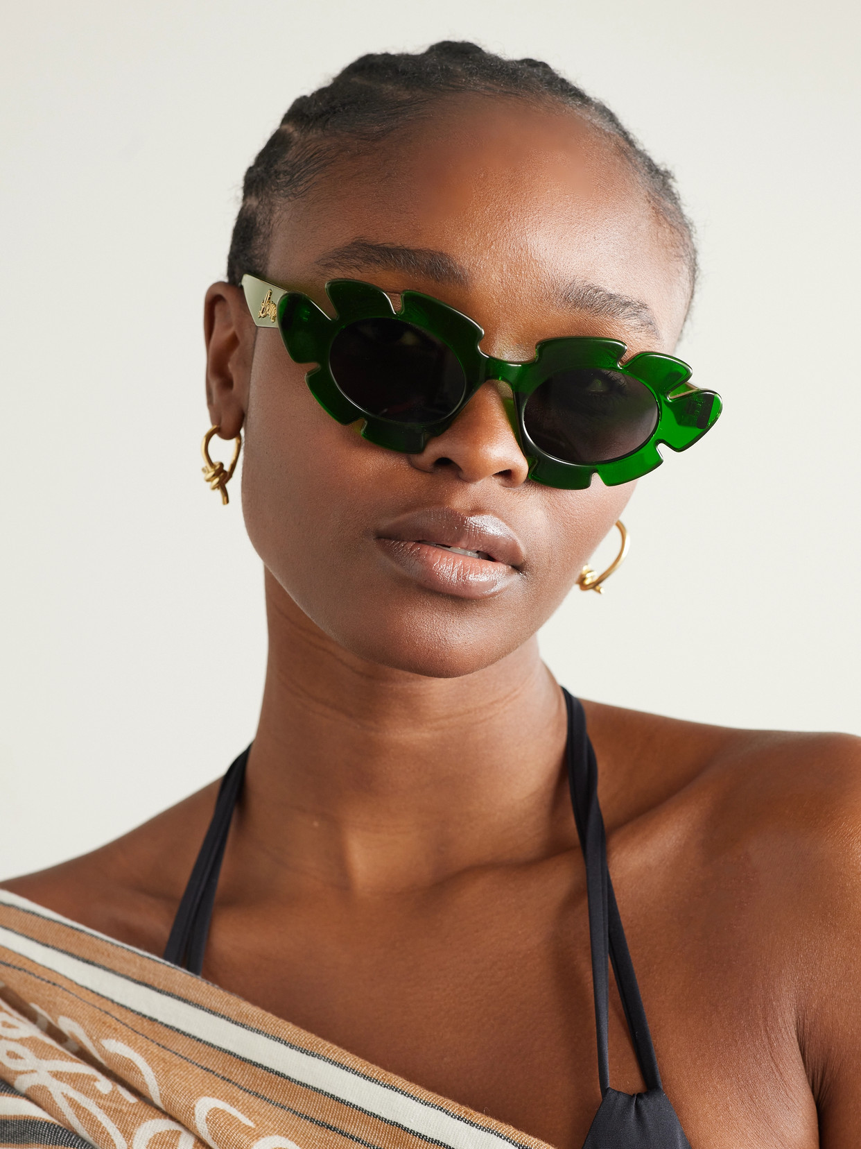 NEW - Loewe Oversized Mint Green And Gold Sunglasses Loewe Emerald Green Acetate Rectangle Sunglasses With Golden  main image 4