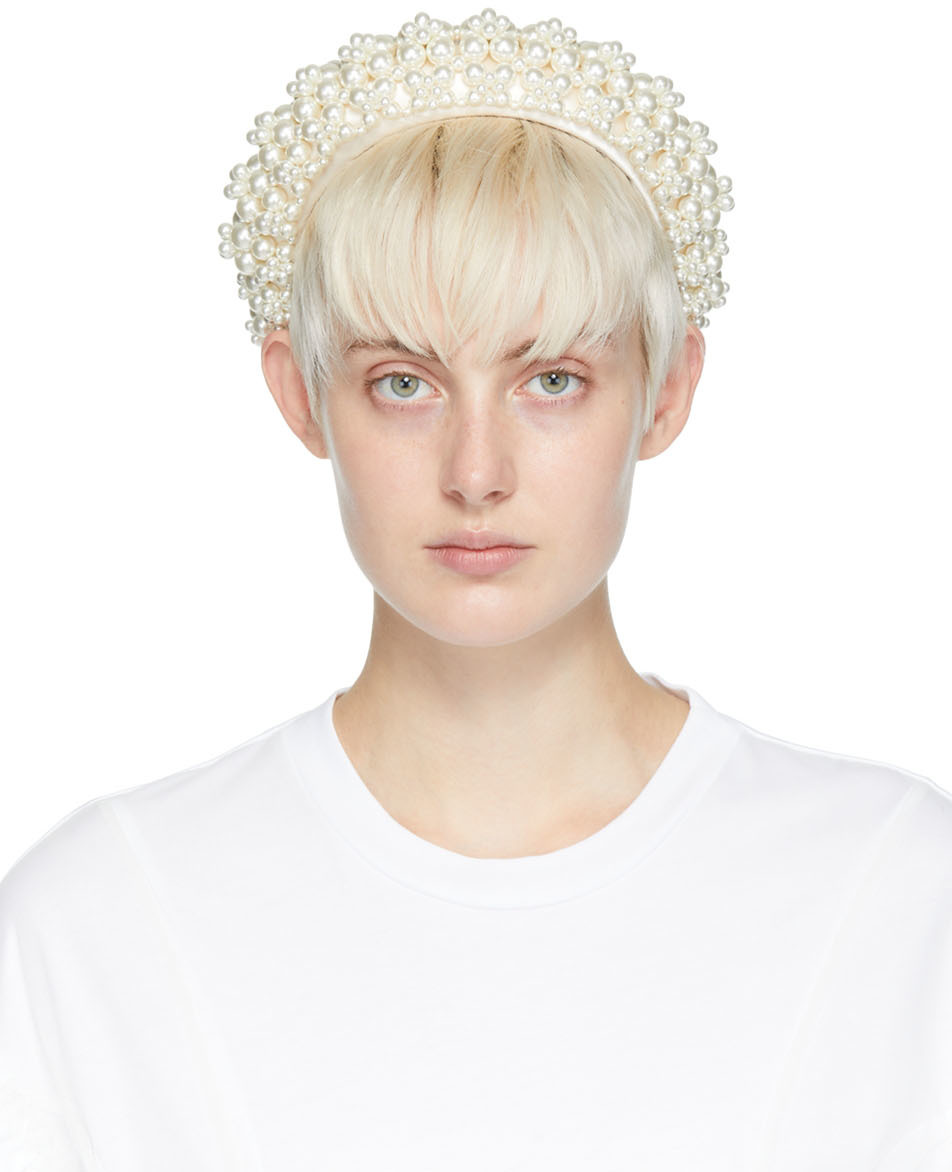 Simone Rocha Off-White Cluster Beaded Headband In Ivory/Pearl - 42