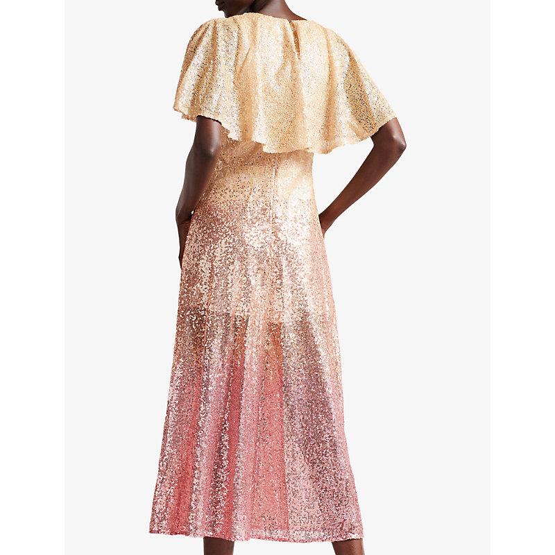 ted baker rose gold dress TED BAKER Black Rose Gold Silver Metallic Bell Sleeve Knit Dress 0 TB = 2US = XS