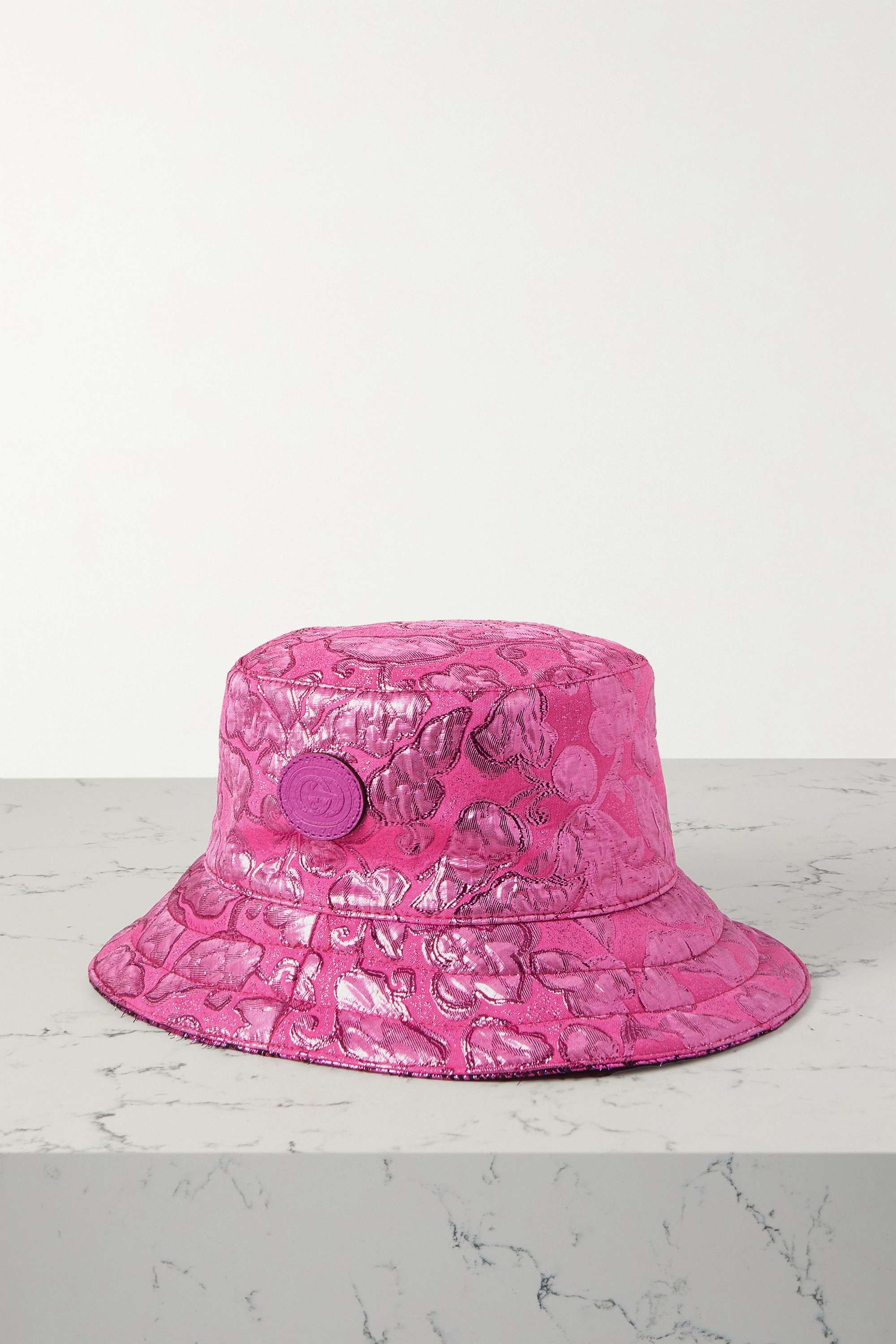 Gucci Reversible Leathertrimmed Brocade Bucket Hat Pink Editorialist