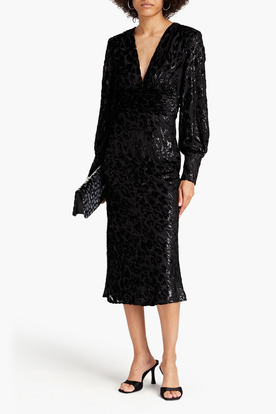 Rebecca Vallance Aspen Draped Metallic Devor-Velvet Midi Dress In Black -  85% Off | Editorialist