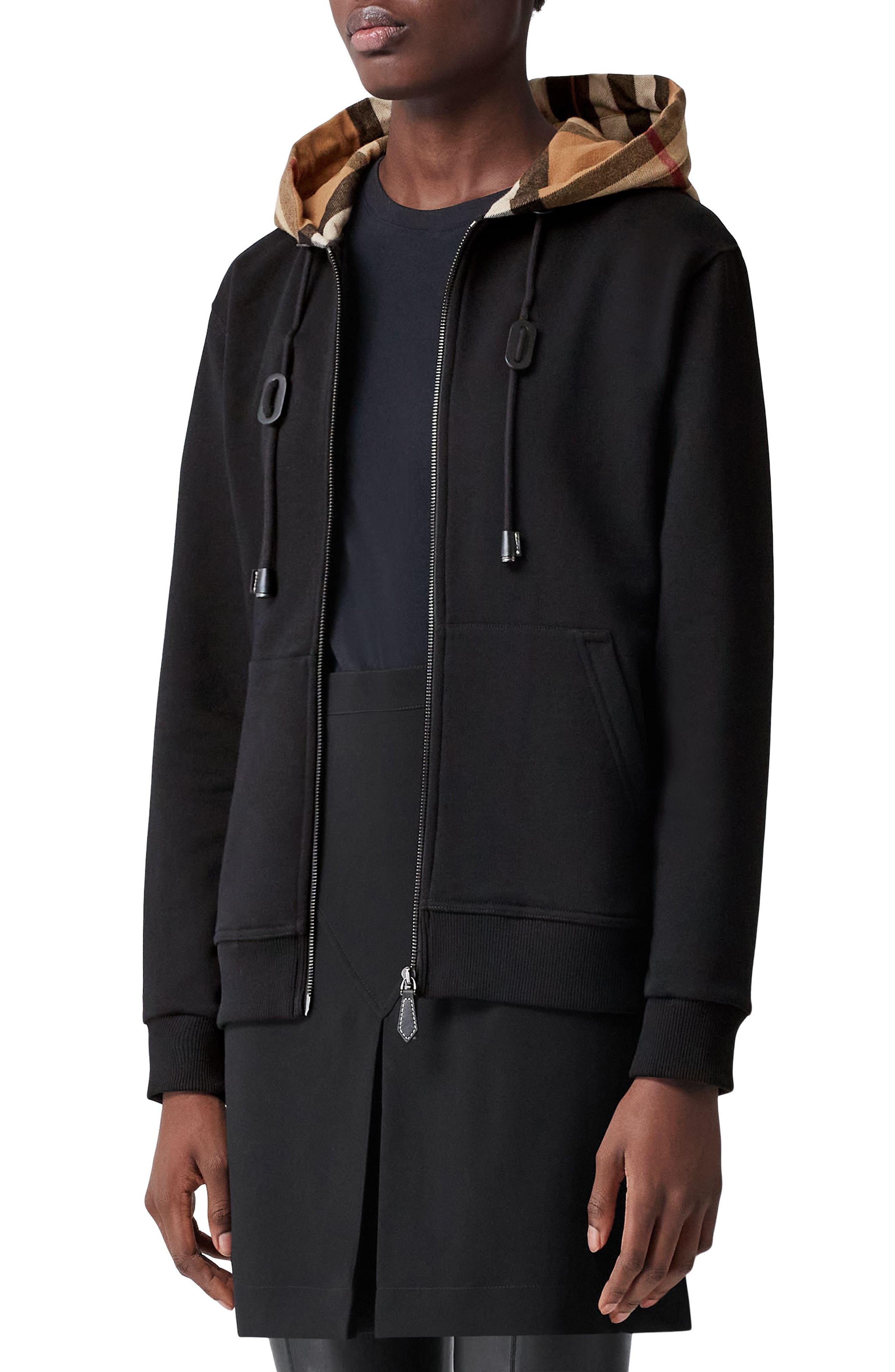 Burberry Poulter Check Hood Cotton Zip Hoodie - Black | Editorialist