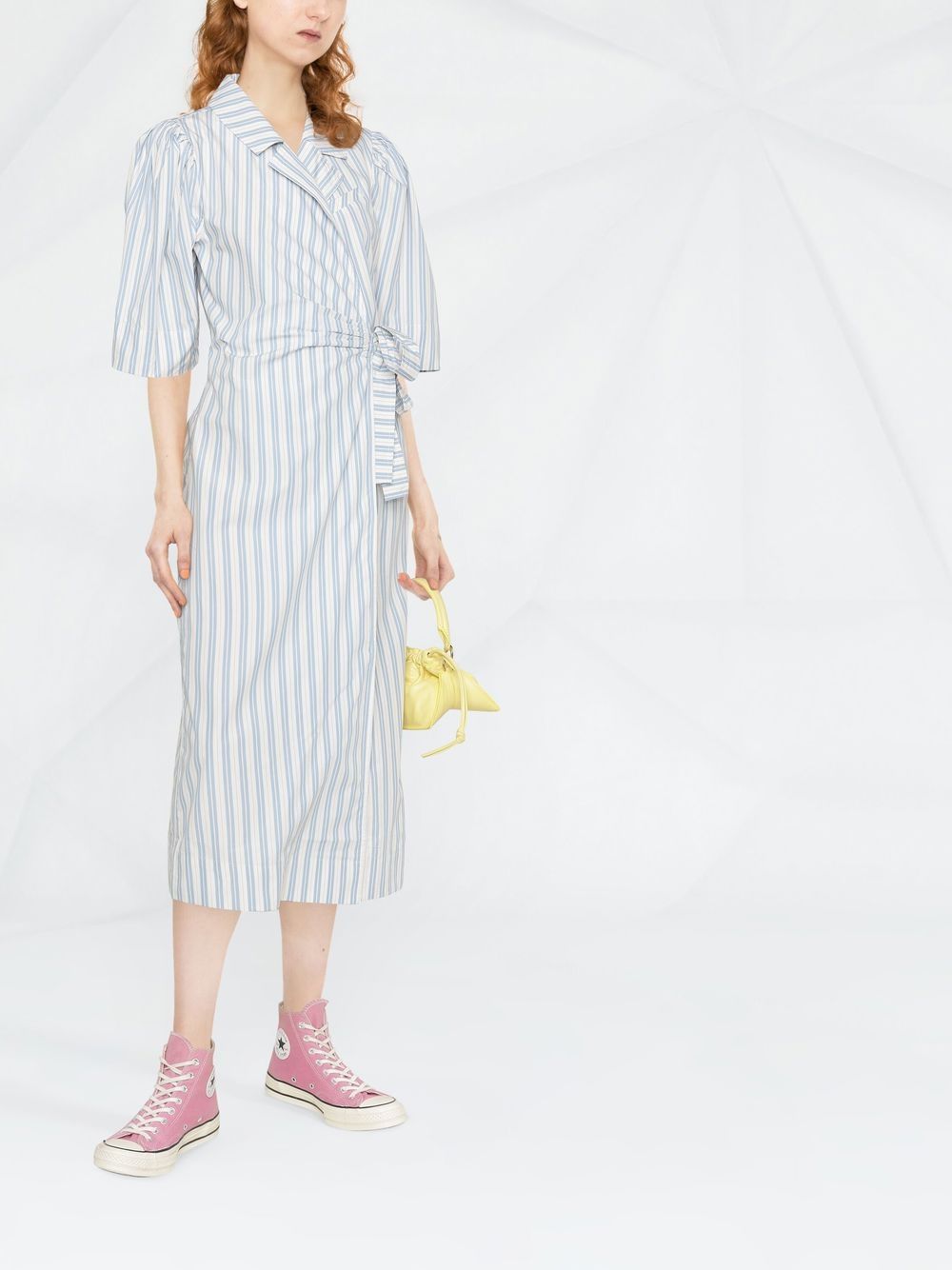 GANNI Striped Wrap Midi Dress - White | Editorialist