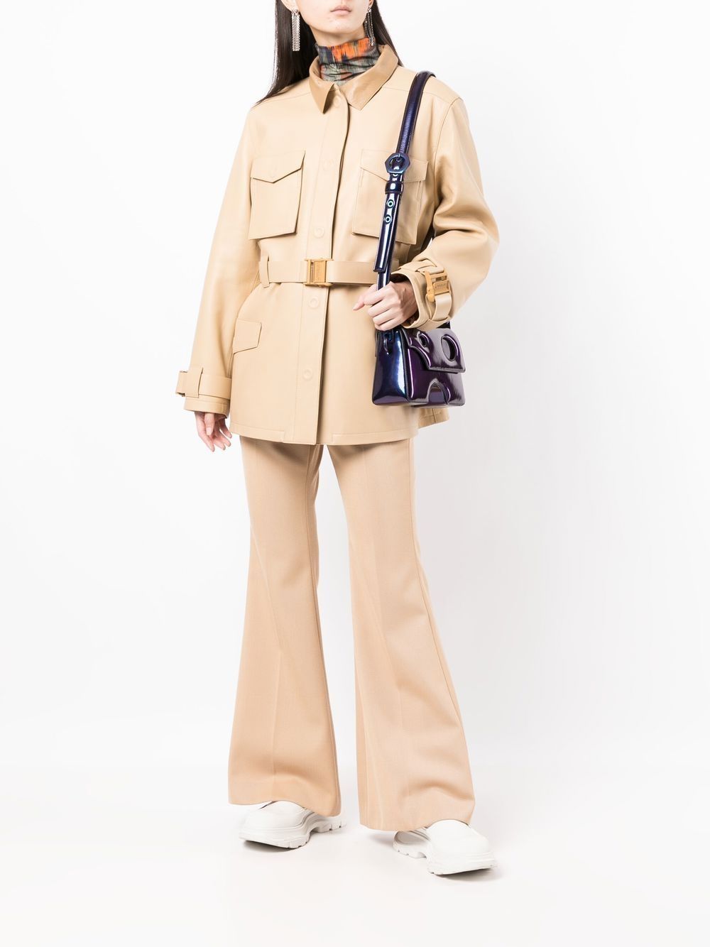 OFF-WHITE Off-White Single-Breasted Belted Leather Coat