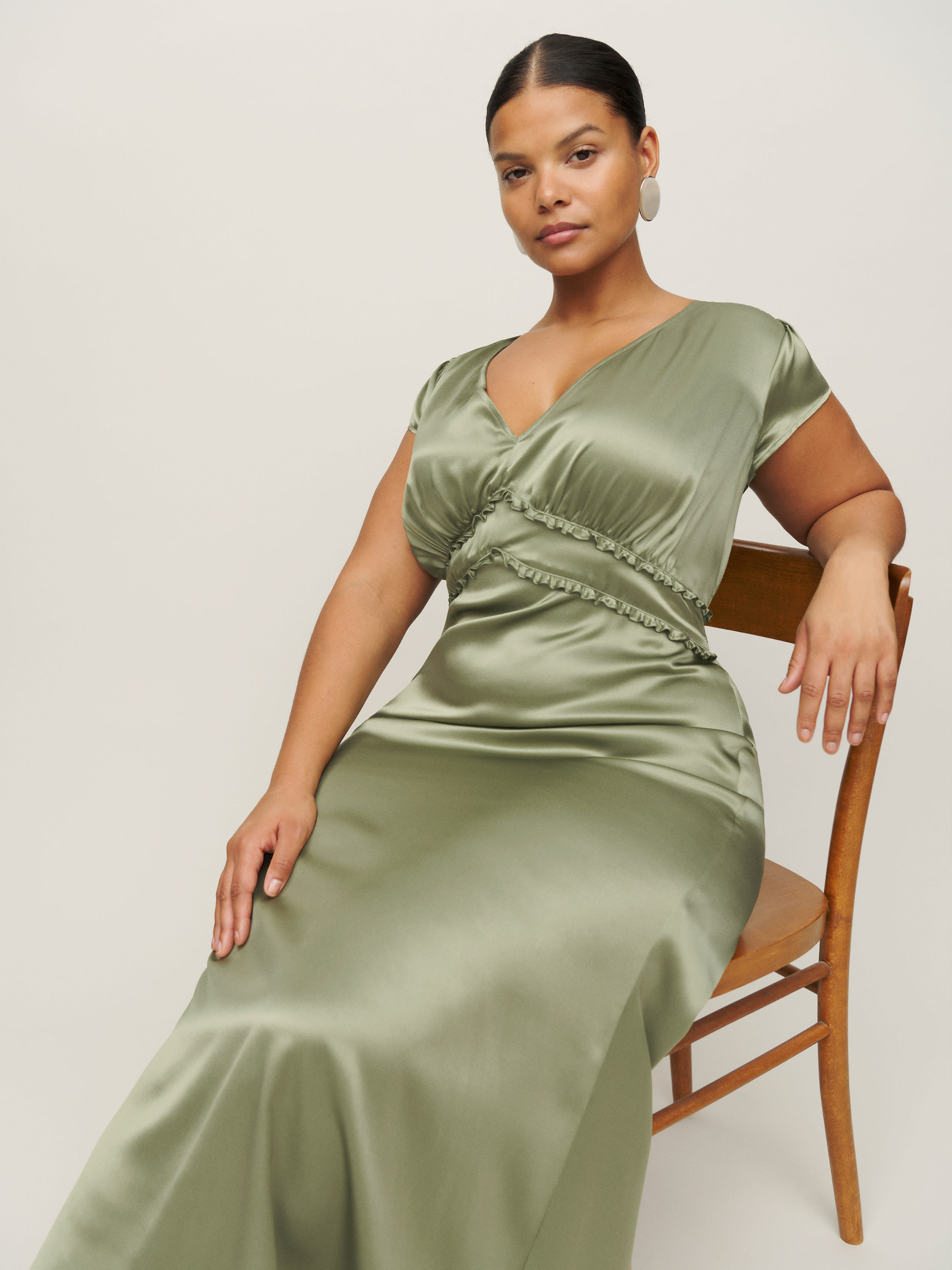 slim fit dress slacks Flounced Front Satin Dress