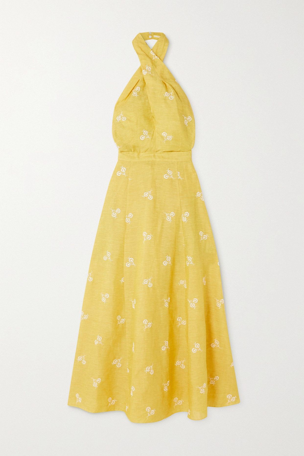 Erdem Selene Halterneck Embroidered Midi Dress In Yellow - 70% Off |  Editorialist