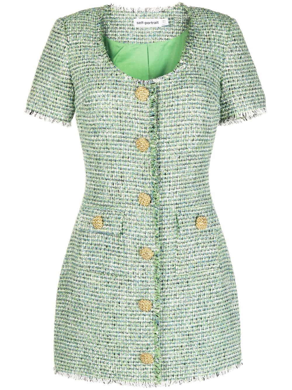 self portrait green tweed dress Self-Portrait GREEN Tweed dress with shimmering sequins