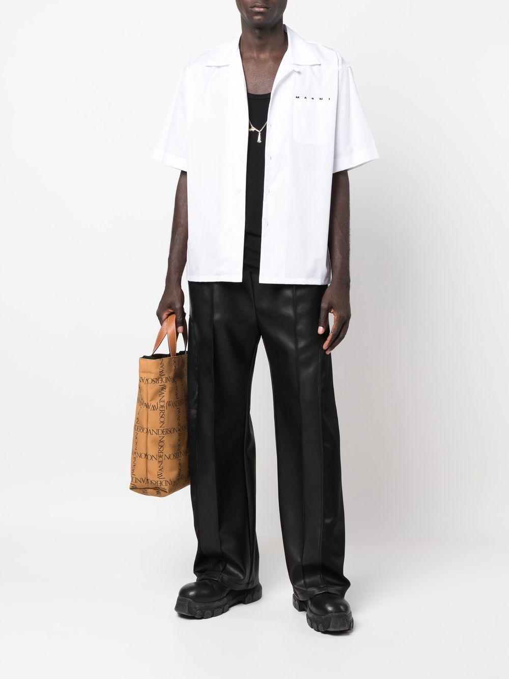 MARNI white organic poplin bowling shirt with hidden logo