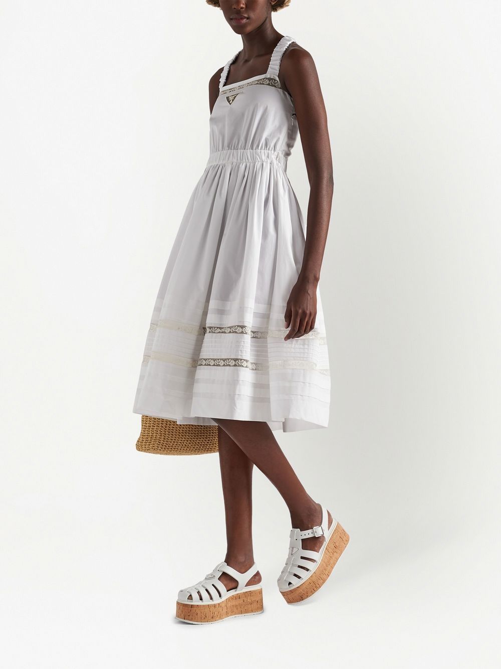 knee length dresses for ladies PRADA lace trim poplin white top – U & Moi main image 1