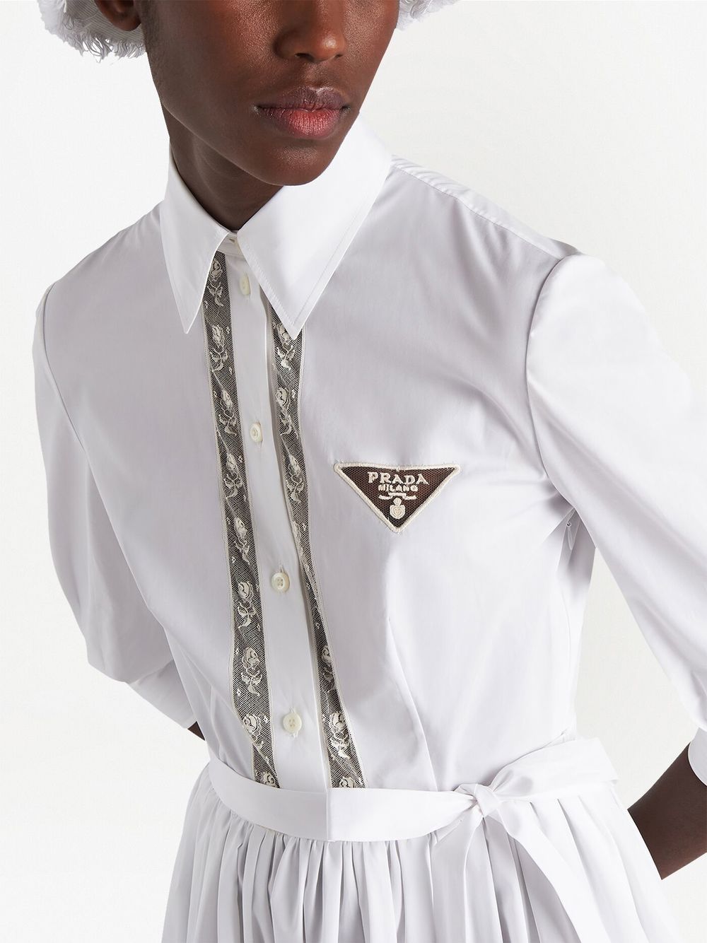 Prada Lace-Detailed Shirt Dress - White | Editorialist