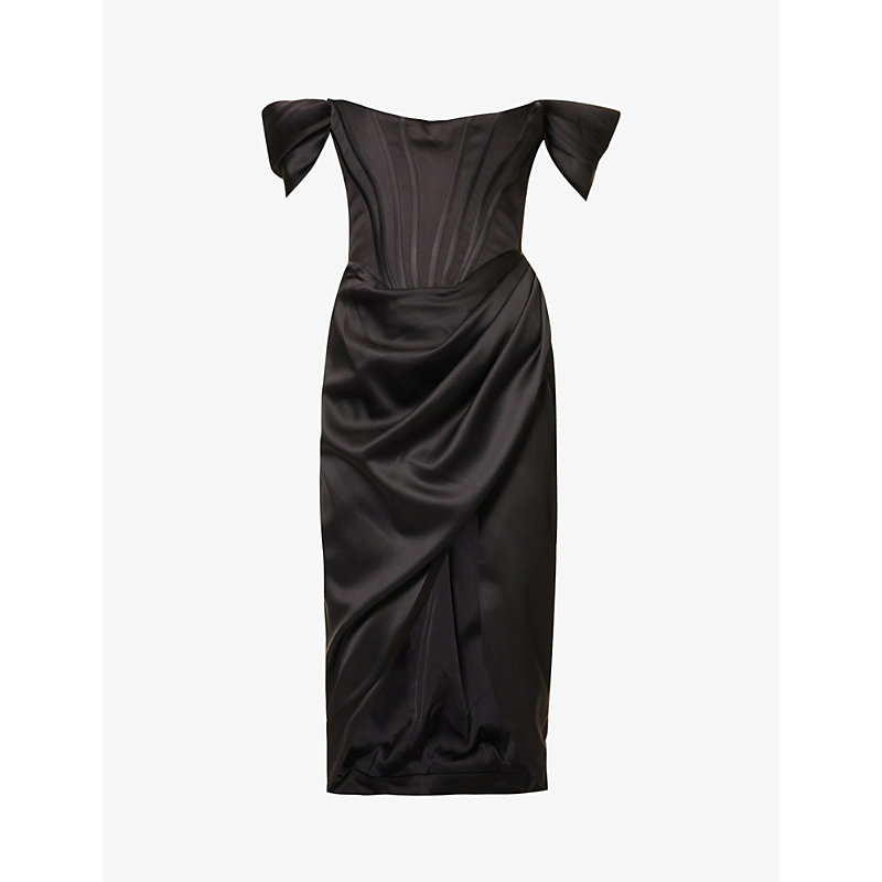 house of cb loretta off the shoulder satin corset dress Clothing : Bodycon Dresses : 'Loretta' Black Satin Off Shoulder Dress