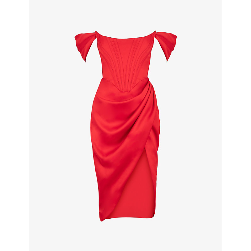 house of cb loretta off the shoulder satin corset dress Clothing : Bodycon Dresses : Loretta' Blush Satin Off Shoulder Dress