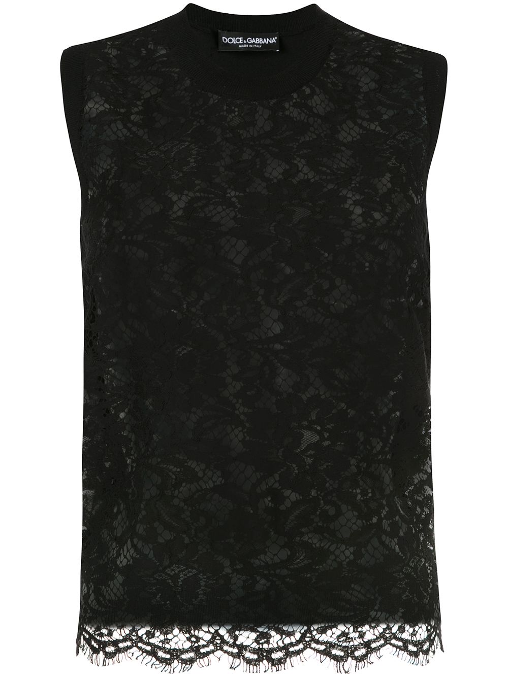 Dolce \u0026 Gabbana Lace-Overlay Women Tank Top - Black, image size:1000x1334