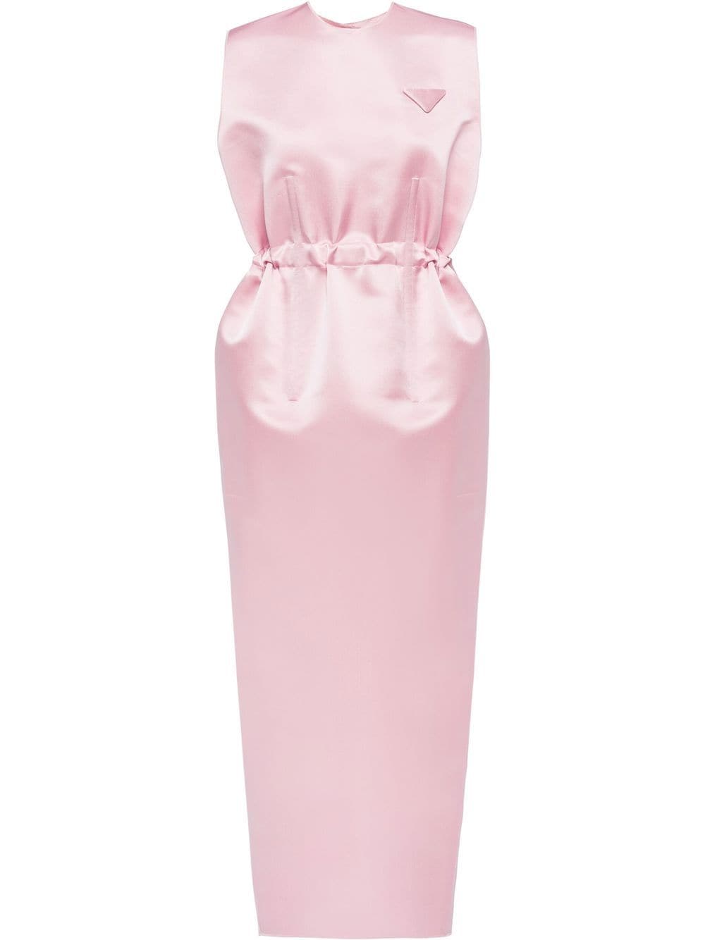 prada pink silk dress Prada Ruched Satin Midi Dress - Pink