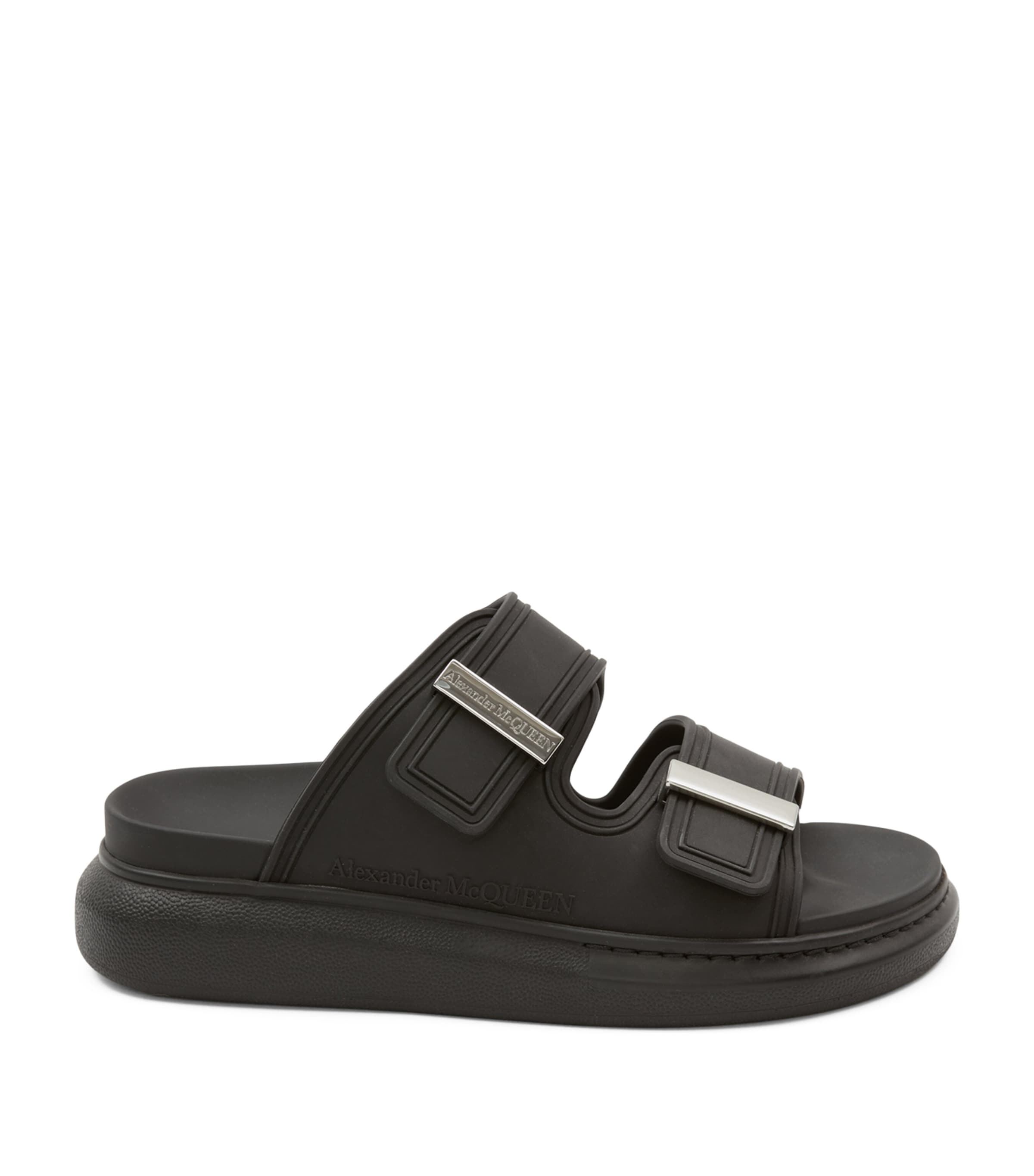 Alexander McQueen Black Slides with White Logo Strap Alexander Mcqueen White logo slides in black|627188W4N401006 main image 4