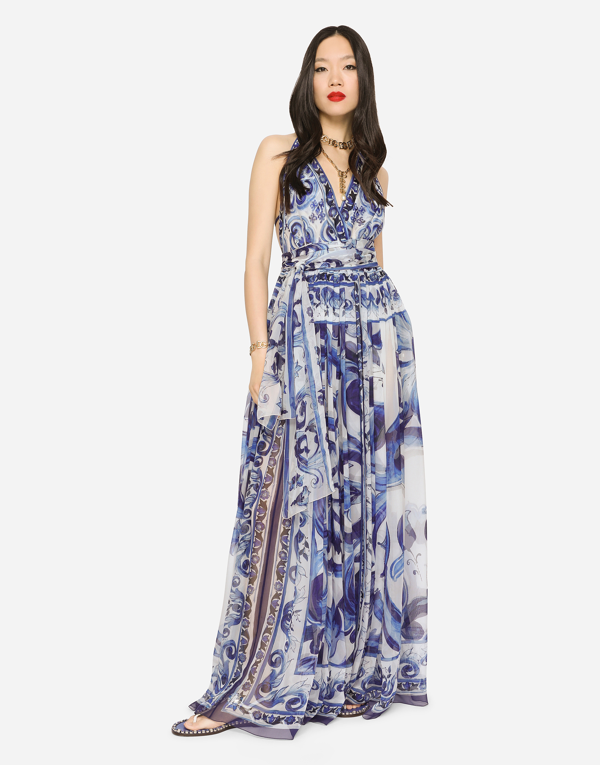 DOLCE & GABBANA Dolce & Gabbana Long Sleeveless Majolica Print Dress