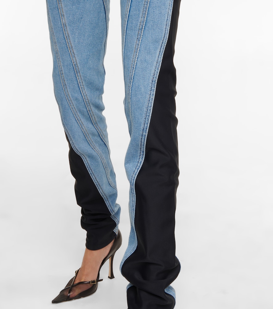 Mugler Jersey-Paneled High-Rise Slim Jeans In Blue 30% Off