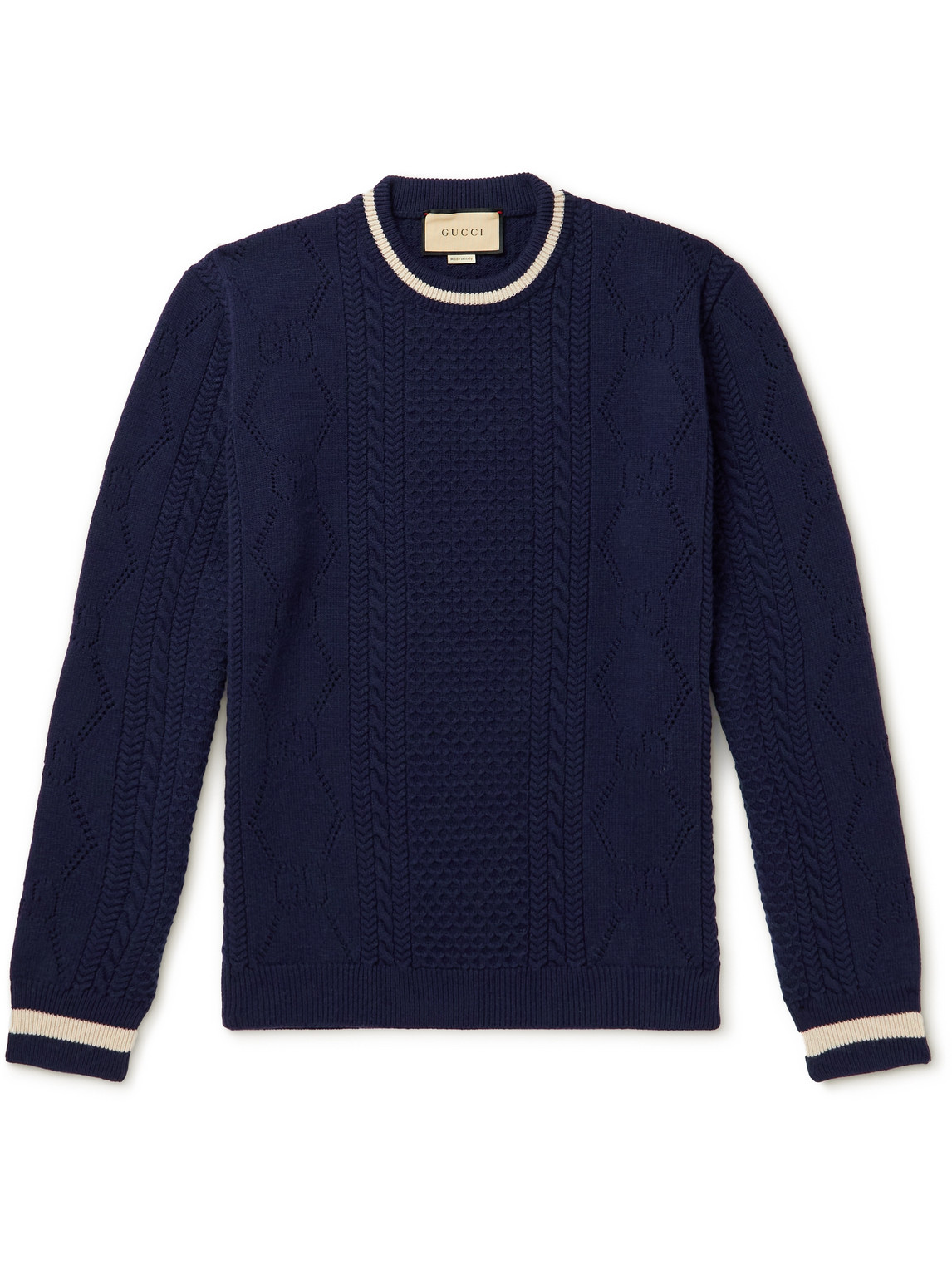GUCCI ブラック CABLE KNIT SWEATER Gucci Black Cable Knit Web Sweater Gucci