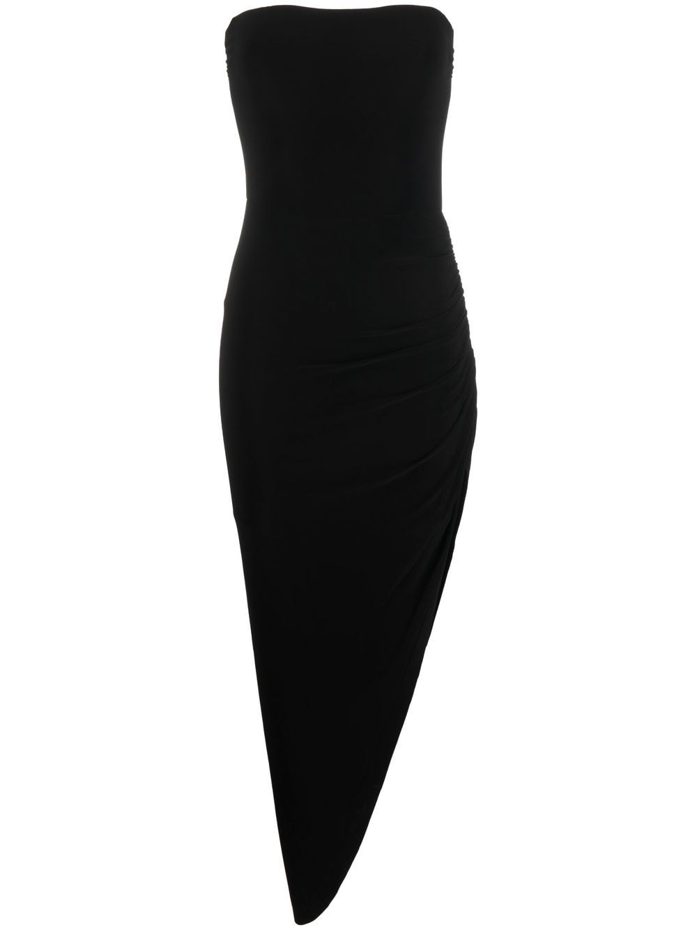 knee length dresses for ladies Black Faux Leather Strapless Bodycon Midi Dress main image 0