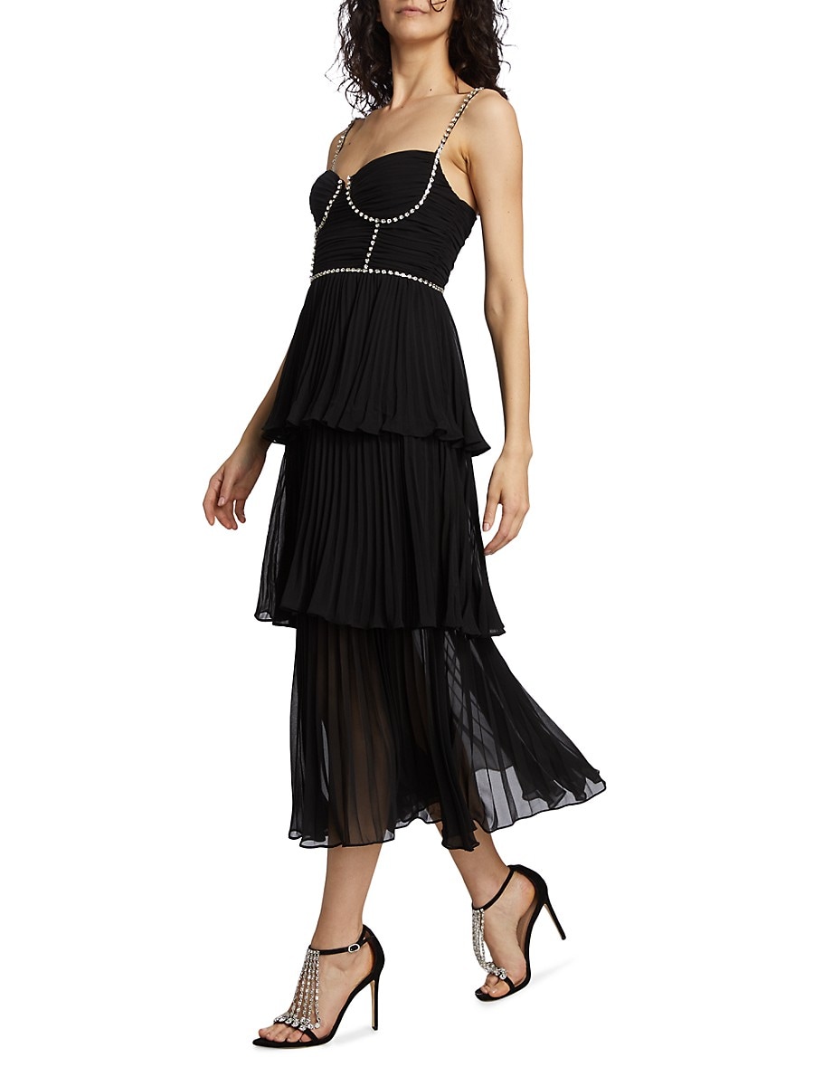 Self-Portrait Bustier Tiered Chiffon Midi-Dress In Black - 50% Off |  Editorialist