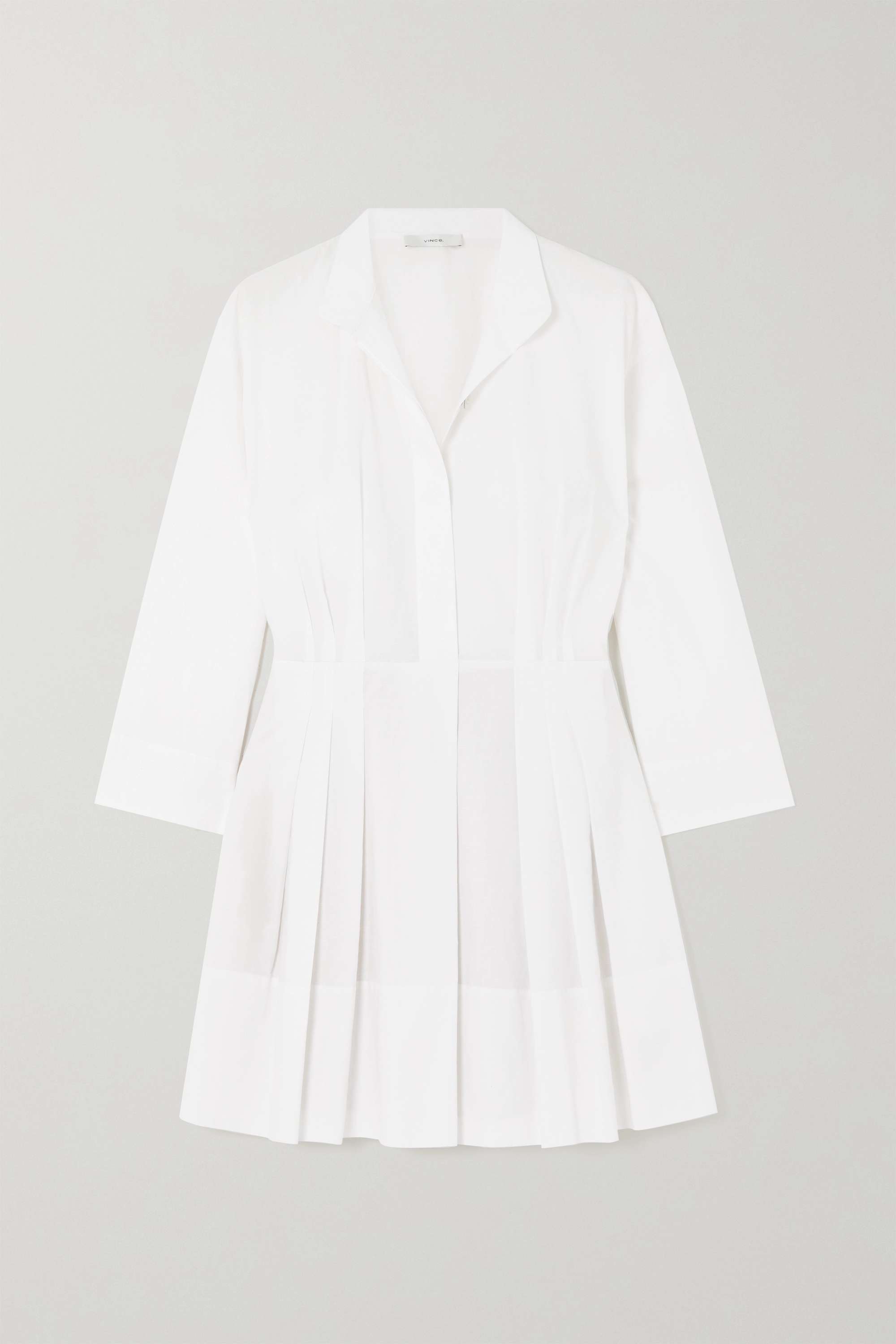 Vince Pleated Cotton And Hemp-Blend Poplin Mini Shirt Dress In White - 60%  Off | Editorialist