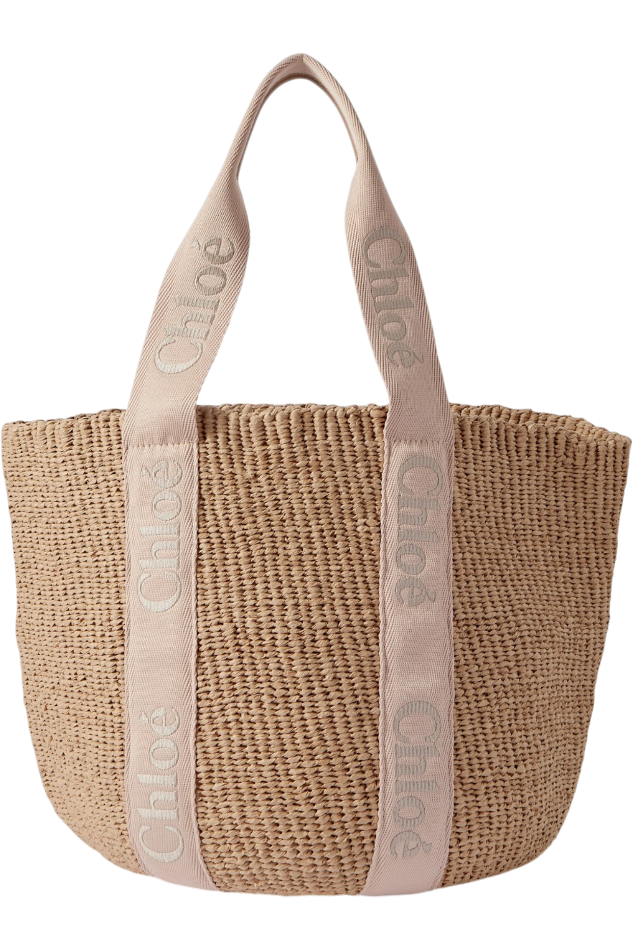 CHLOÉ Chloé Woody Large Leather-trimmed Raffia Tote