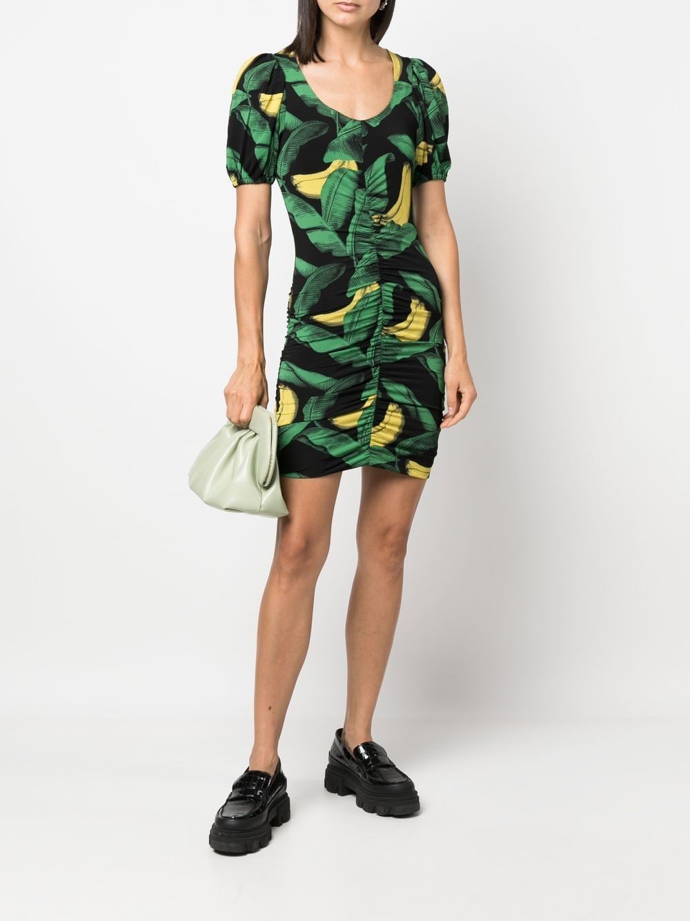 GANNI Banana-Print Puff-Sleeve Dress
