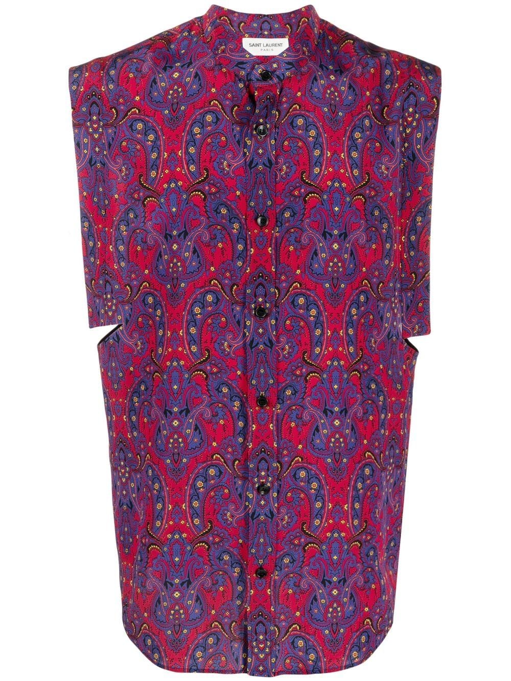 Saint Laurent Paisley-Print Silk Sleeveless Shirt - Blue