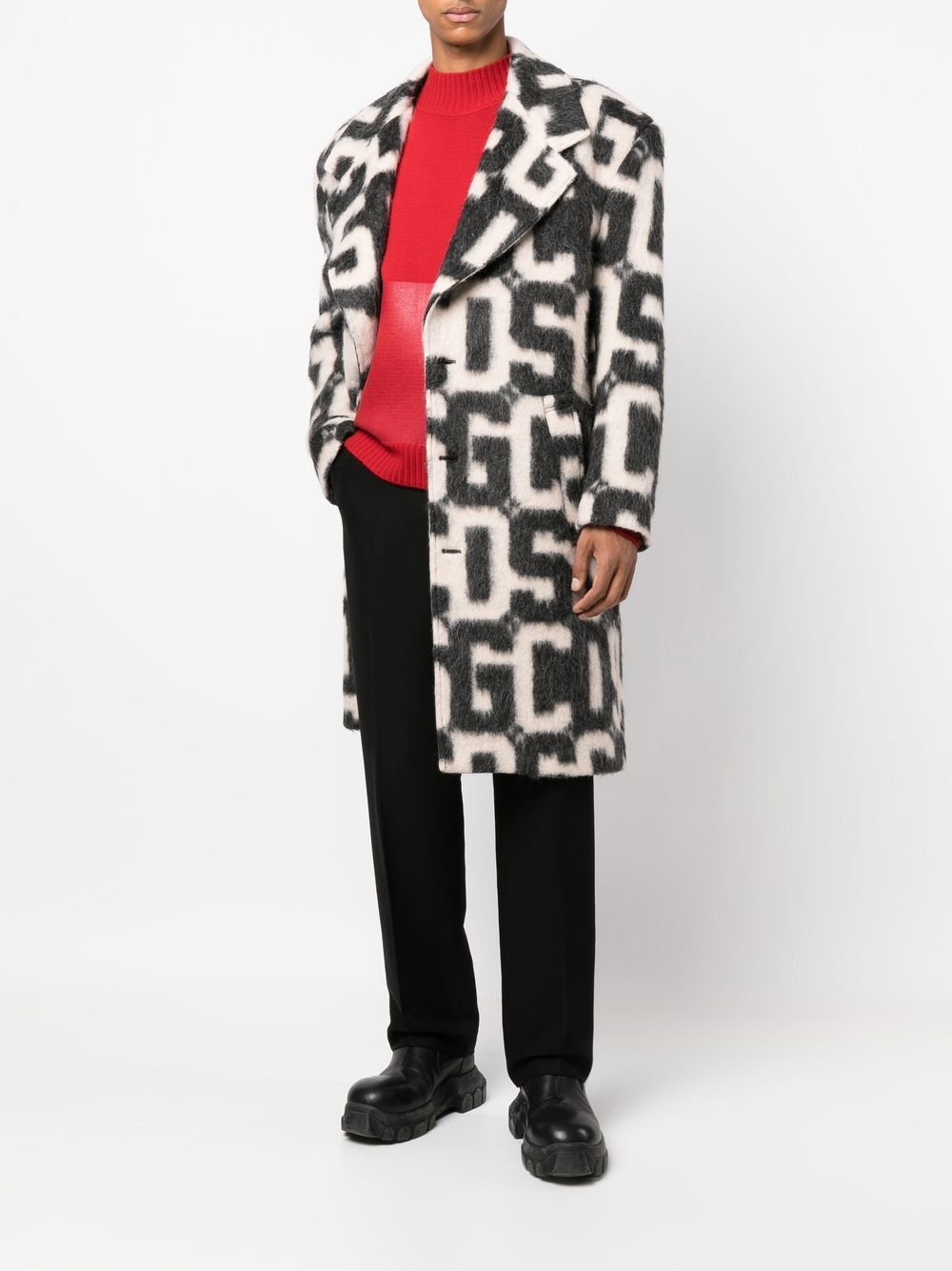 GCDS GCDS Monogram-Print Single-Breasted Coat