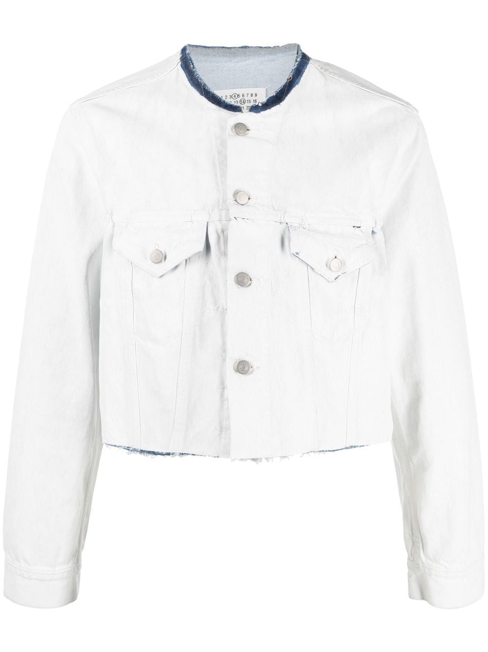 MAISON MARGIELA Maison Margiela Cropped Collarless Denim Jacket with Cracked Effect